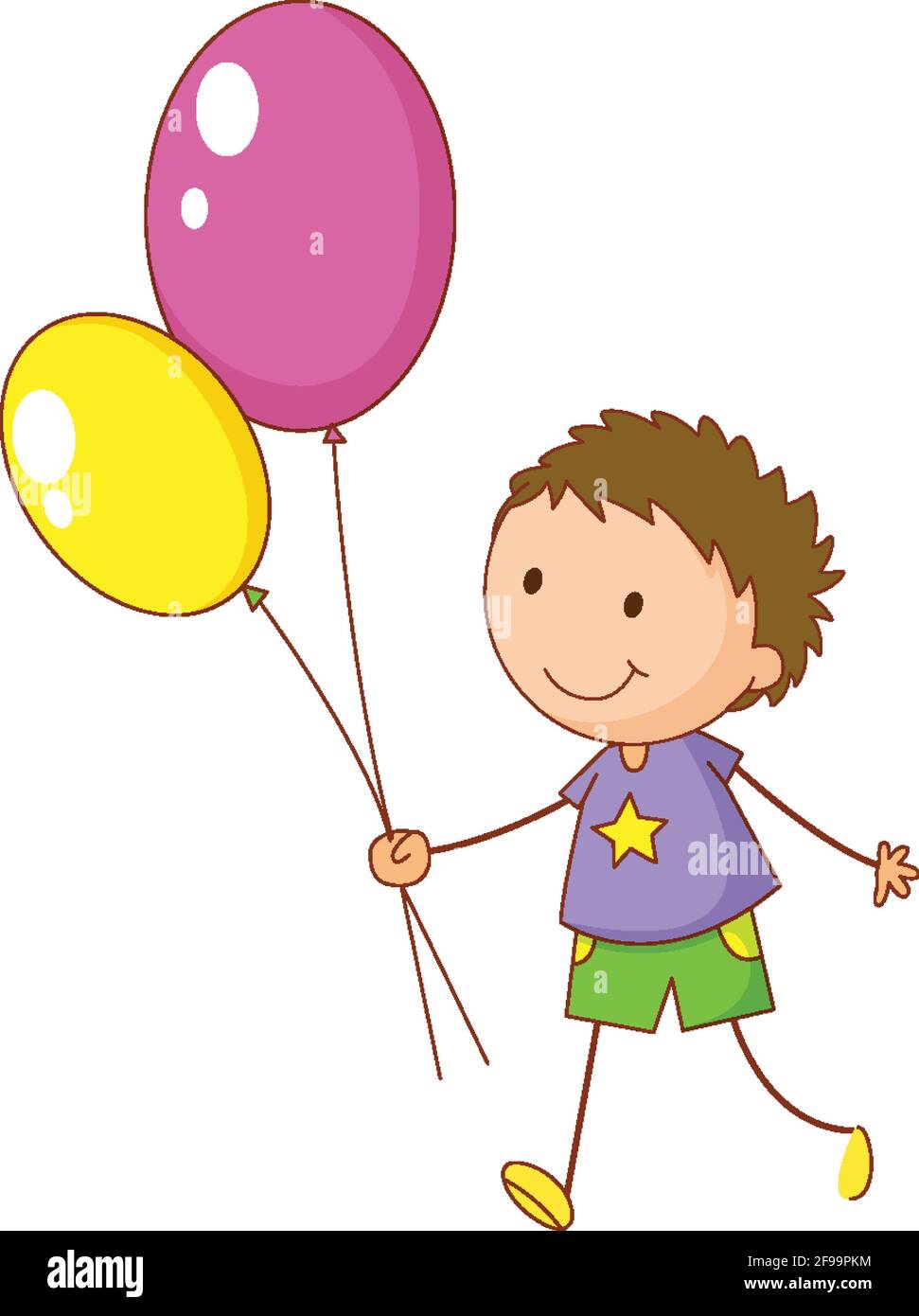 A doodle kid holding balloons cartoon character isolated illustration ...