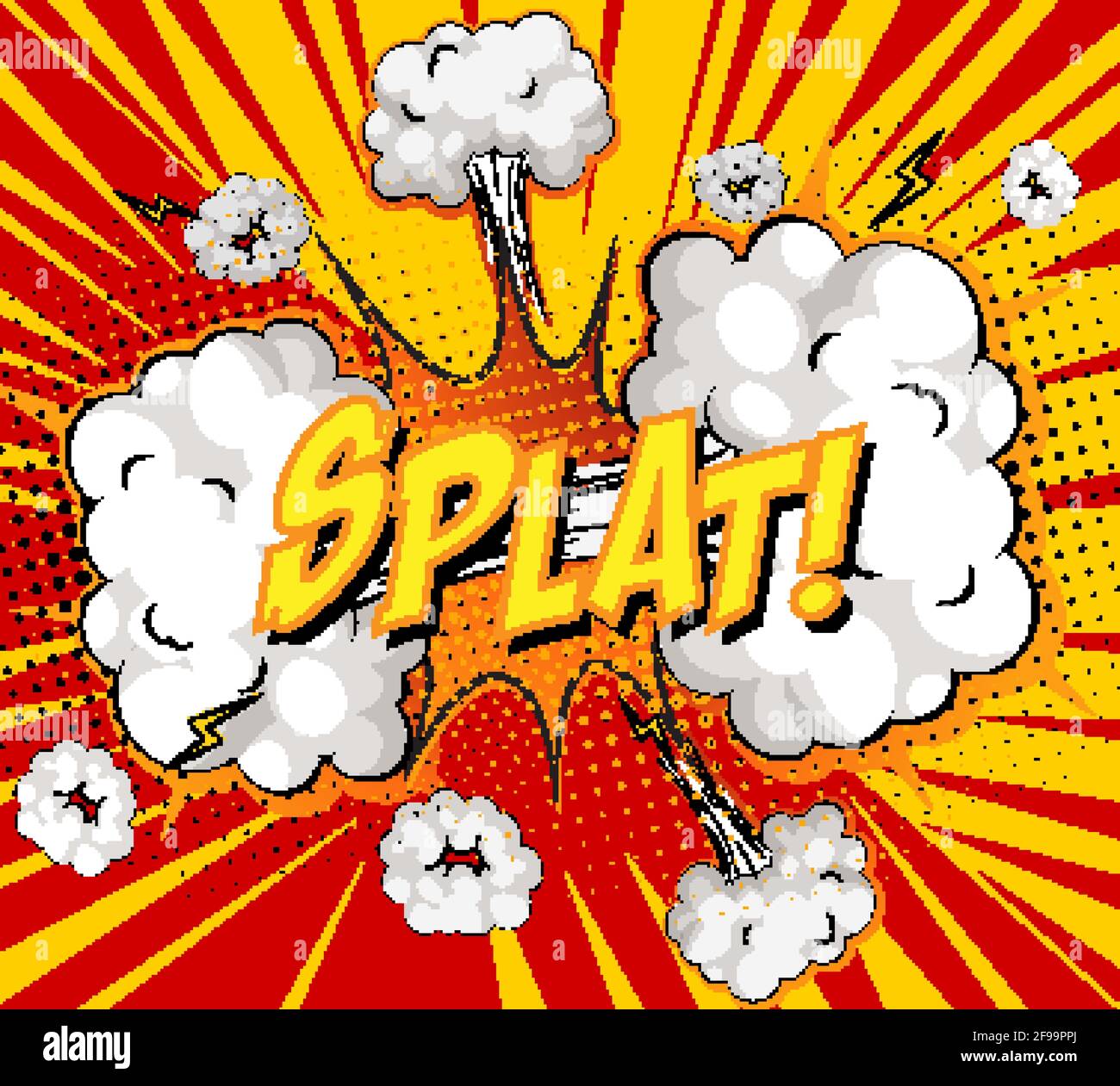 SPLAT text on comic cloud explosion on rays background illustration ...