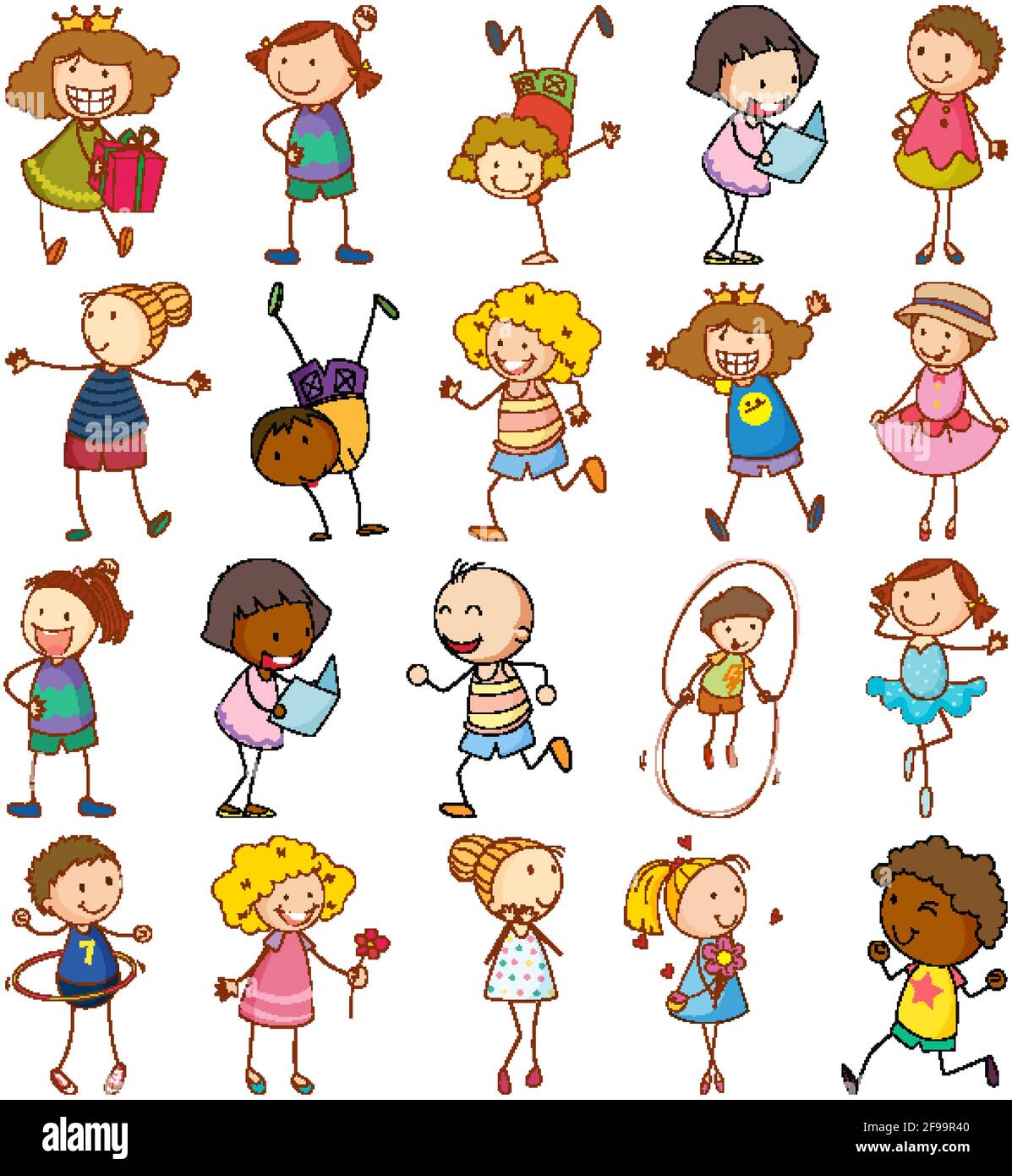 Set of different kids in doodle style illustration Stock Vector Image ...