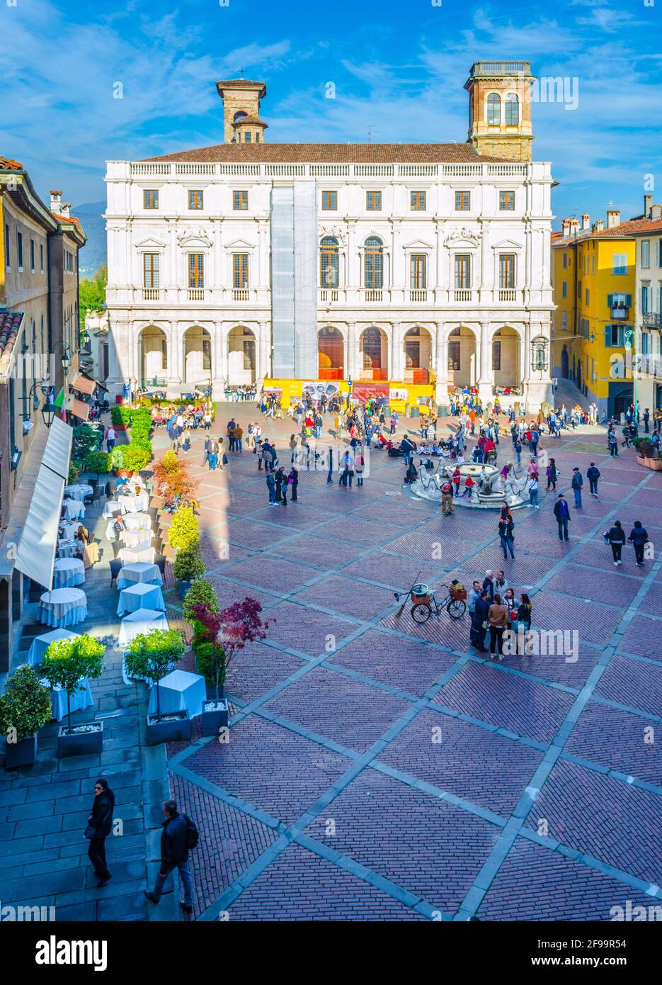 BERGAMO, ITALY, NOVEMBER 2, 2014: People are strolling through Piazza ...
