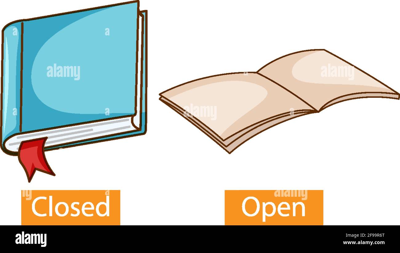 Opposite adjectives words with close and open illustration Stock Vector ...