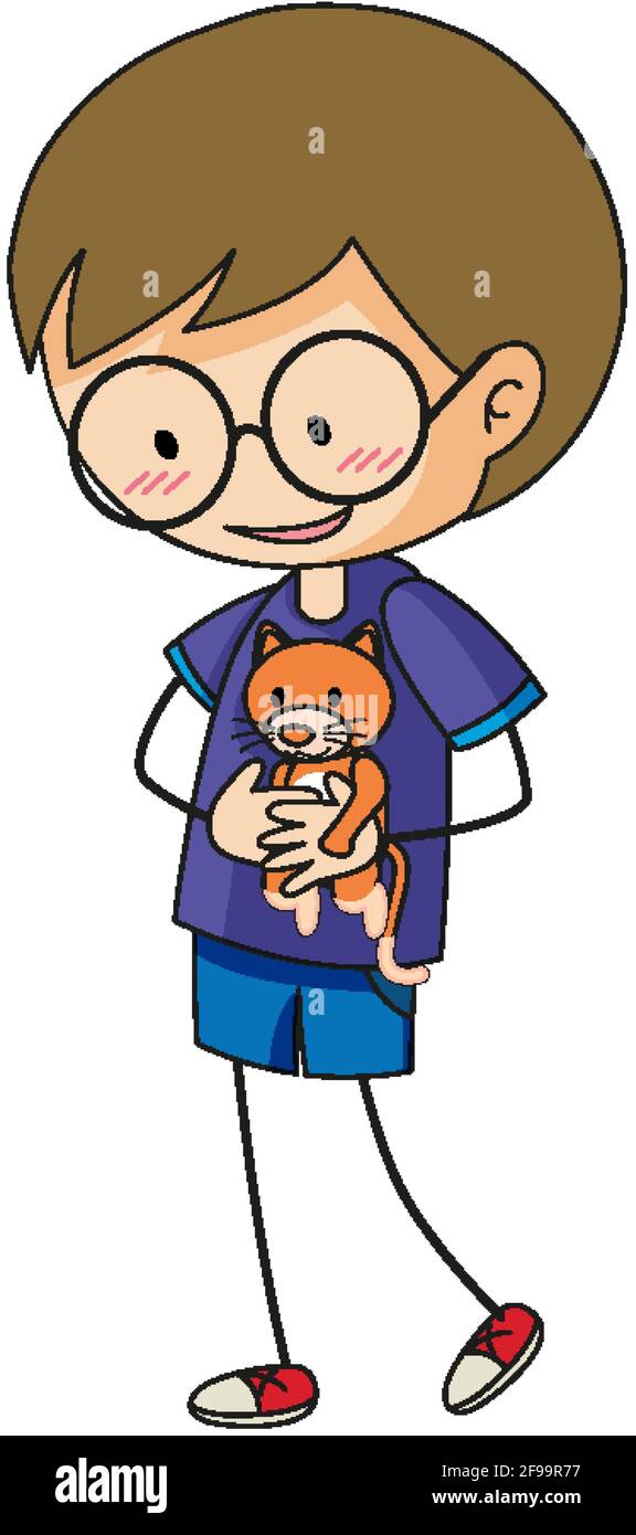 Cute boy cartoon character in hand drawn doodle style isolated ...