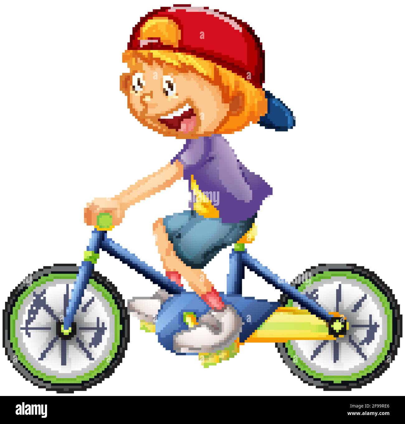 A boy cartoon character wearing cap riding a bicycle illustration Stock ...
