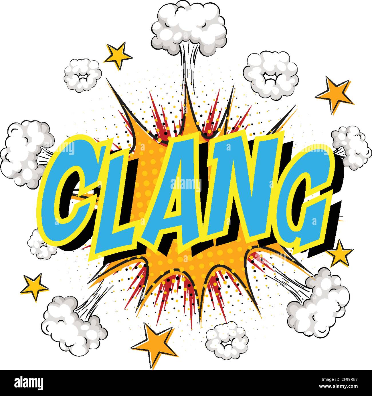 Word Clang on comic cloud explosion background illustration Stock ...