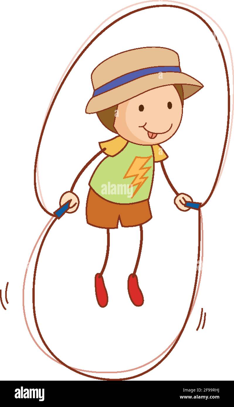 A doodle kid jumping rope cartoon character isolated illustration Stock ...