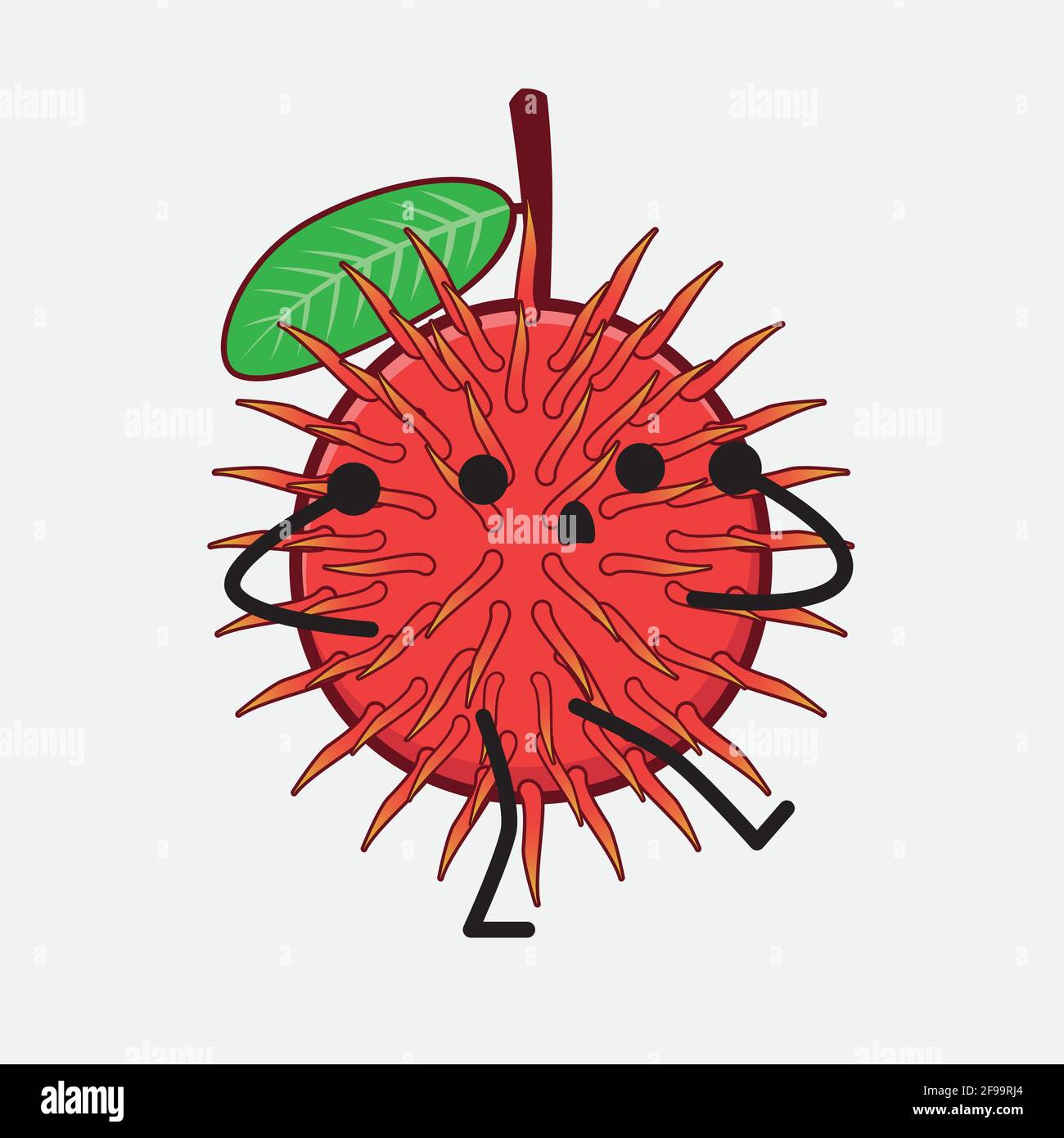 Vector Illustration of Rambutan Fruit Character with cute face, simple ...