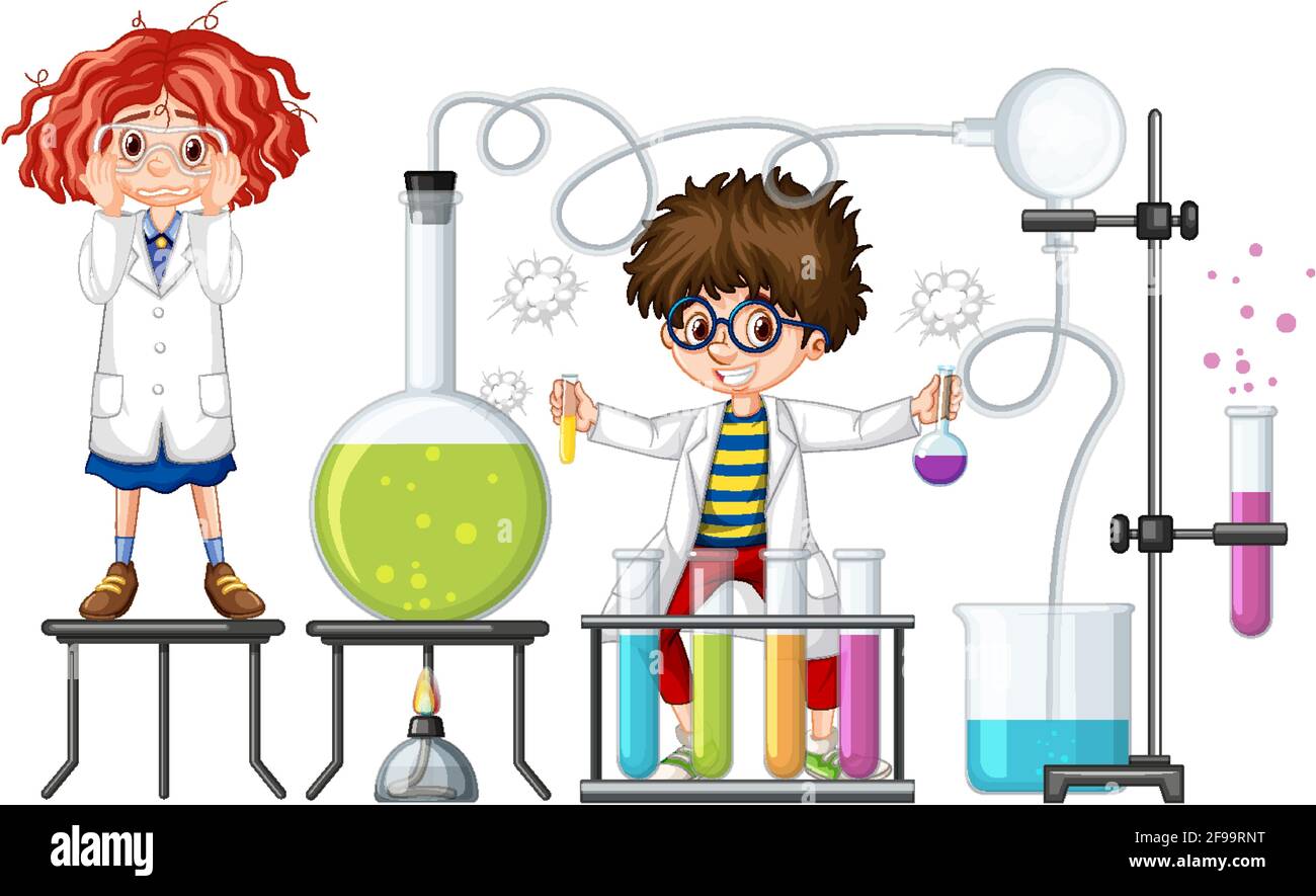 Students experiment with chemistry items illustration Stock Vector ...
