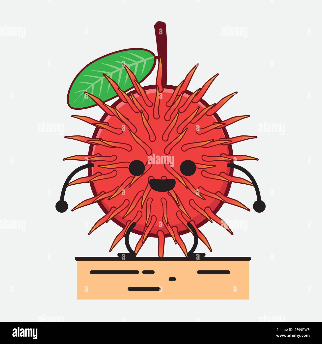 Vector Illustration of Rambutan Fruit Character with cute face, simple ...