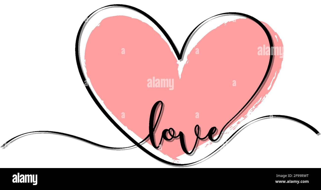 Pink heart hand drawn with love font illustration Stock Vector Image ...