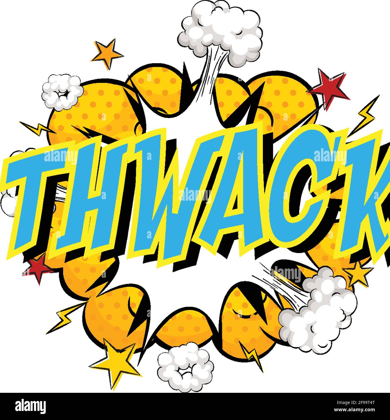 Word Thwack on comic cloud explosion background illustration Stock ...