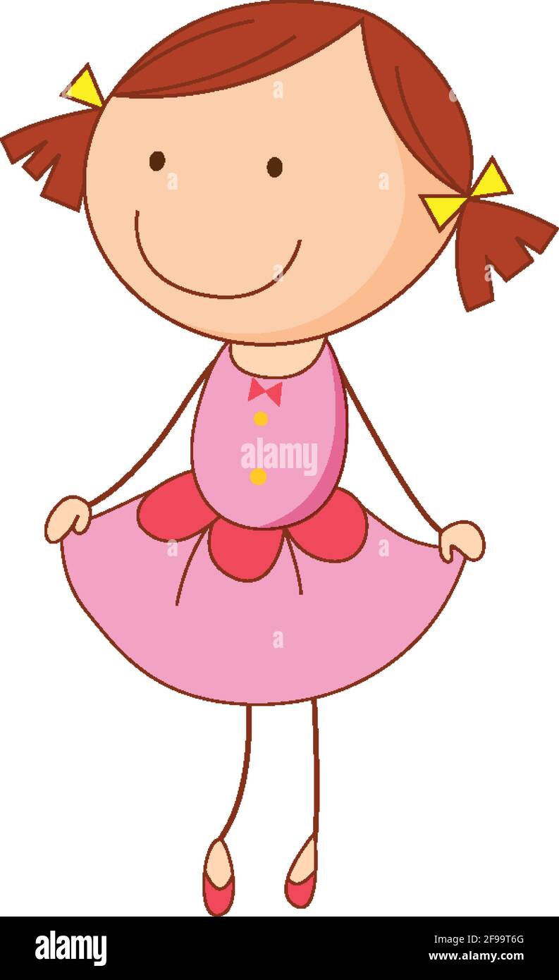 Cute girl cartoon character in doodle style isolated illustration Stock ...