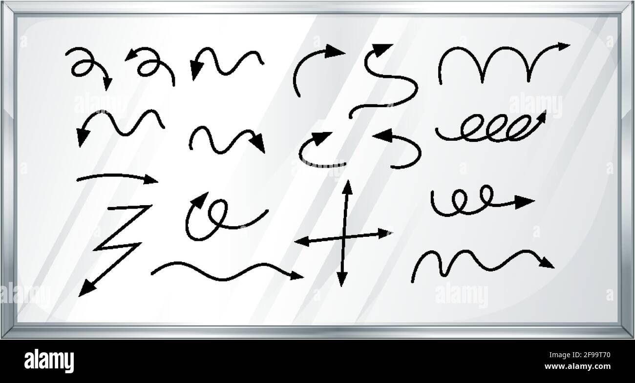 Different types of hand drawn curved arrows on white board illustration ...