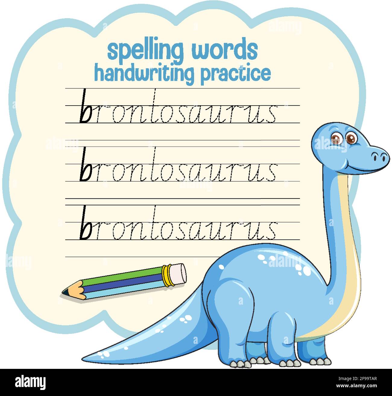 Spelling words dinosaur handwriting practice worksheet illustration ...