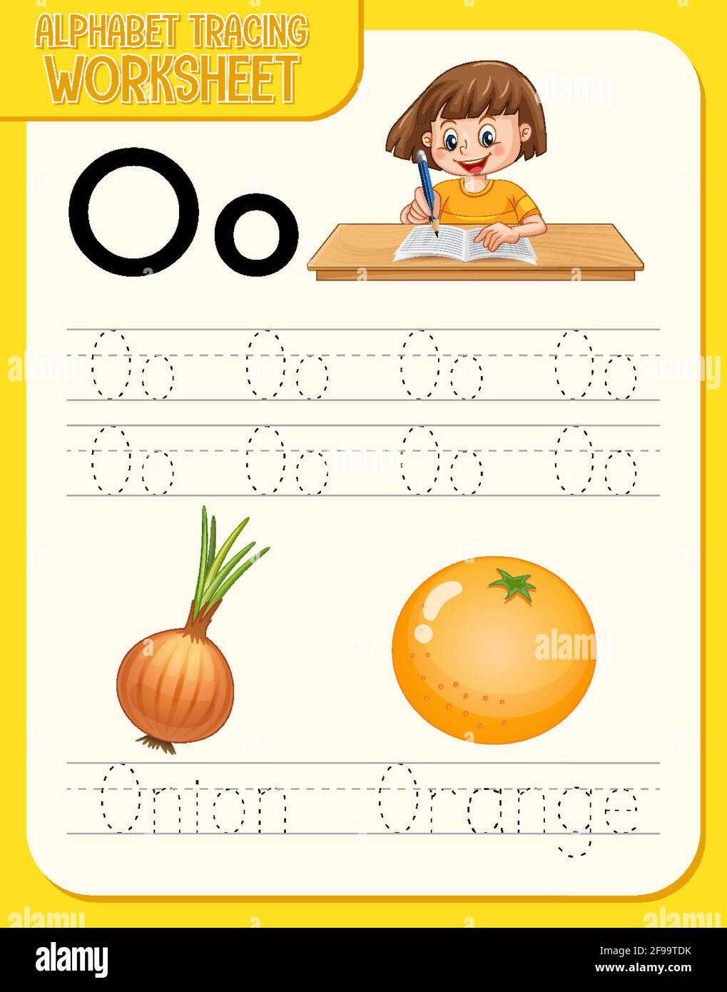 Alphabet tracing worksheet with letter O and o illustration Stock ...