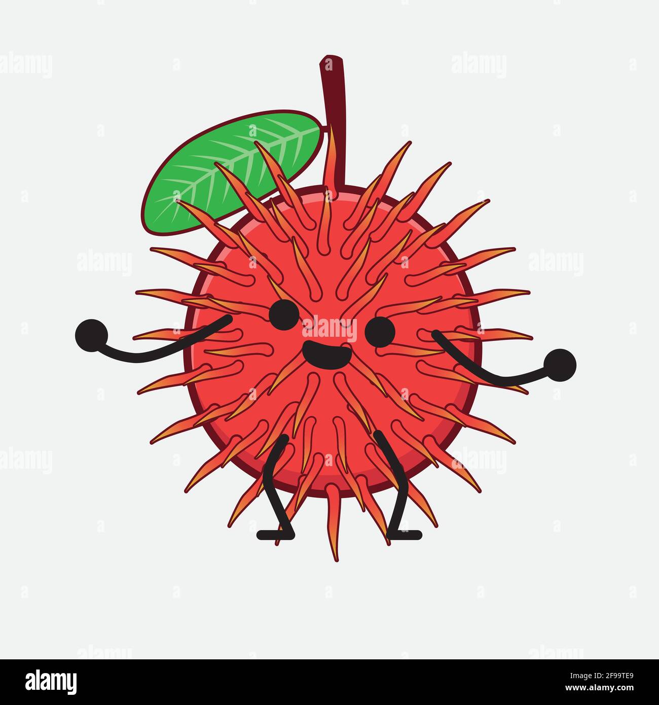 Vector Illustration of Rambutan Fruit Character with cute face, simple ...