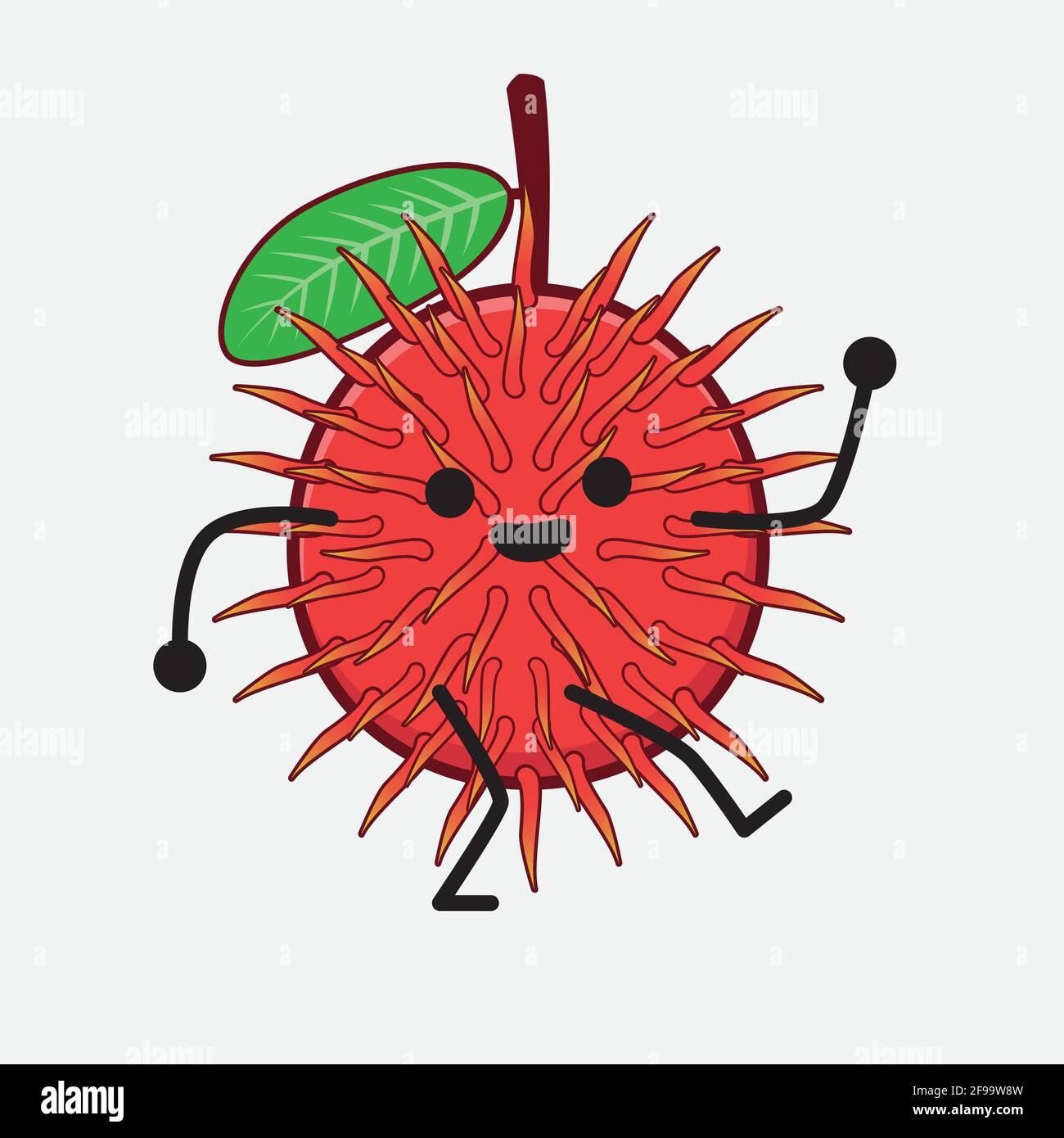 Vector Illustration of Rambutan Fruit Character with cute face, simple ...
