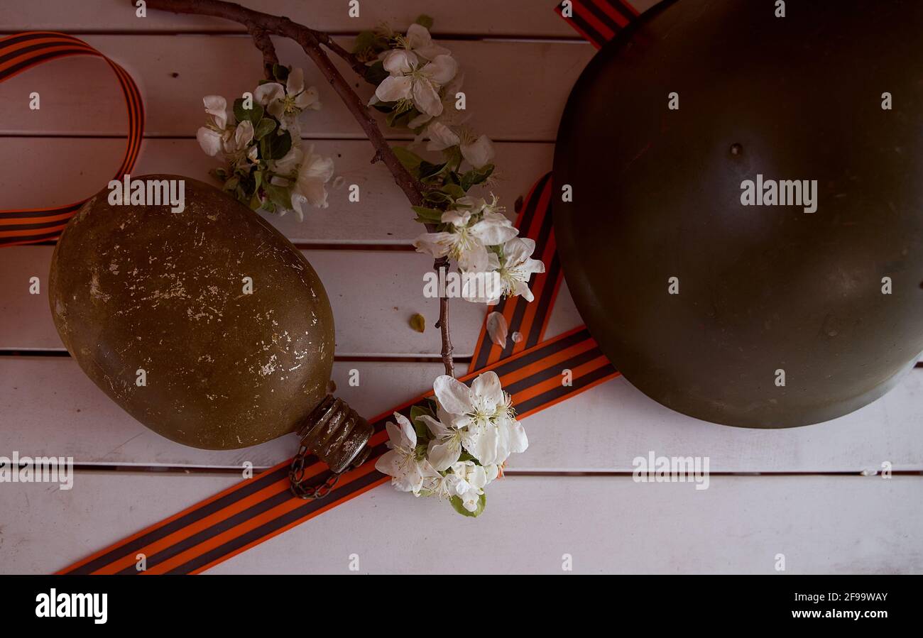 Soldier's flask with St. George ribbons. Victory Day Photos. High ...