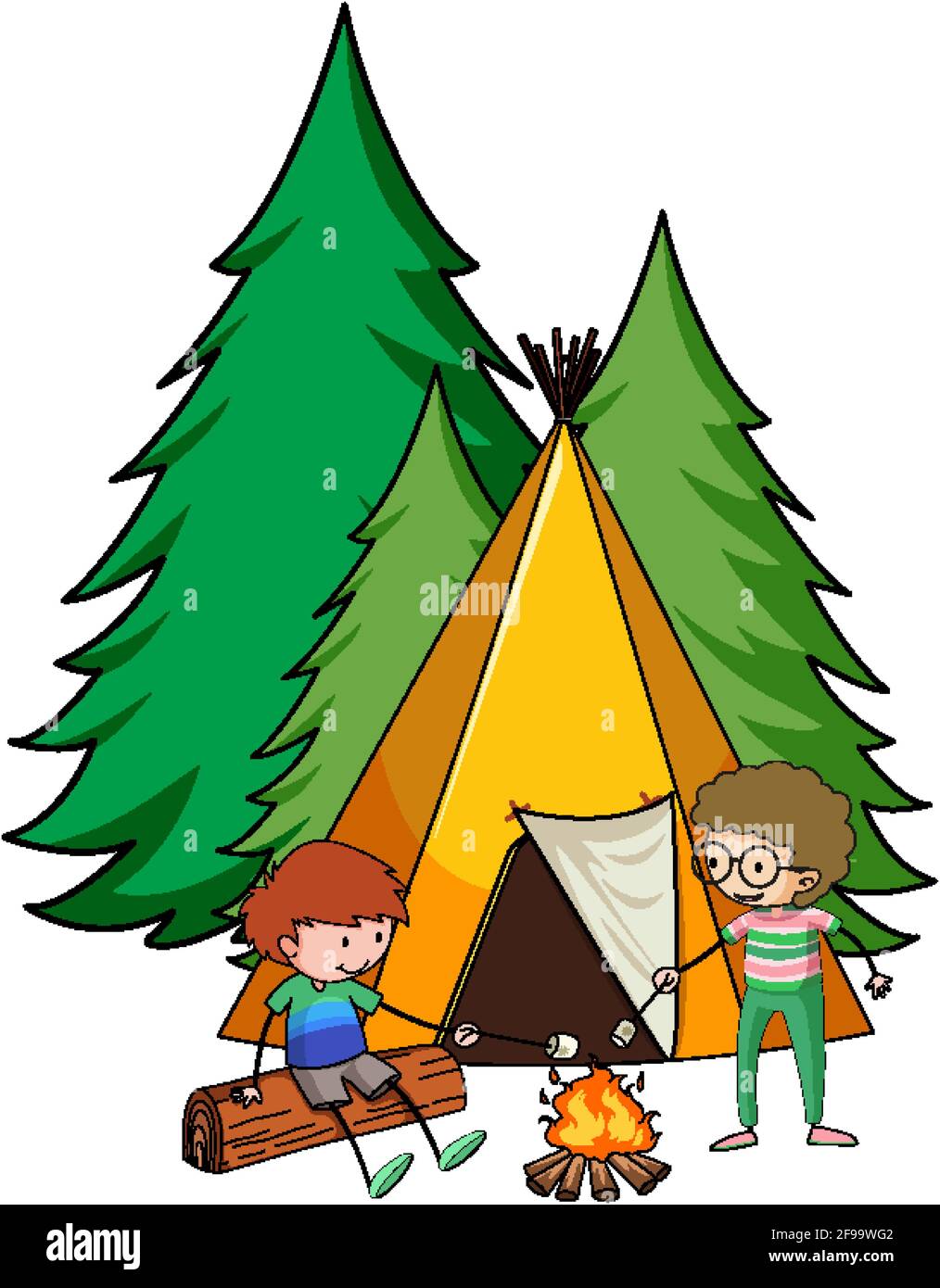 Camping tent with doodle kids cartoon character isolated illustration ...