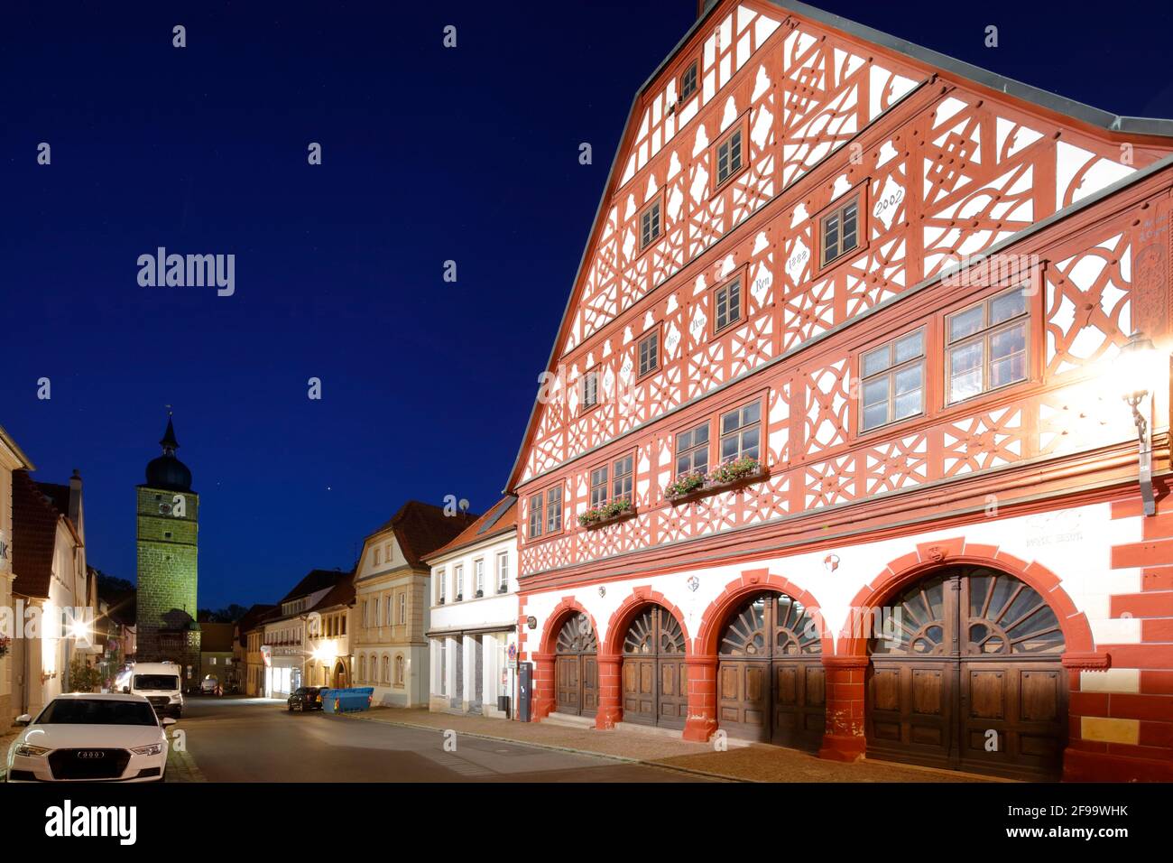 Town hall, blue hour, renaissance system, half-timbered, house facade ...