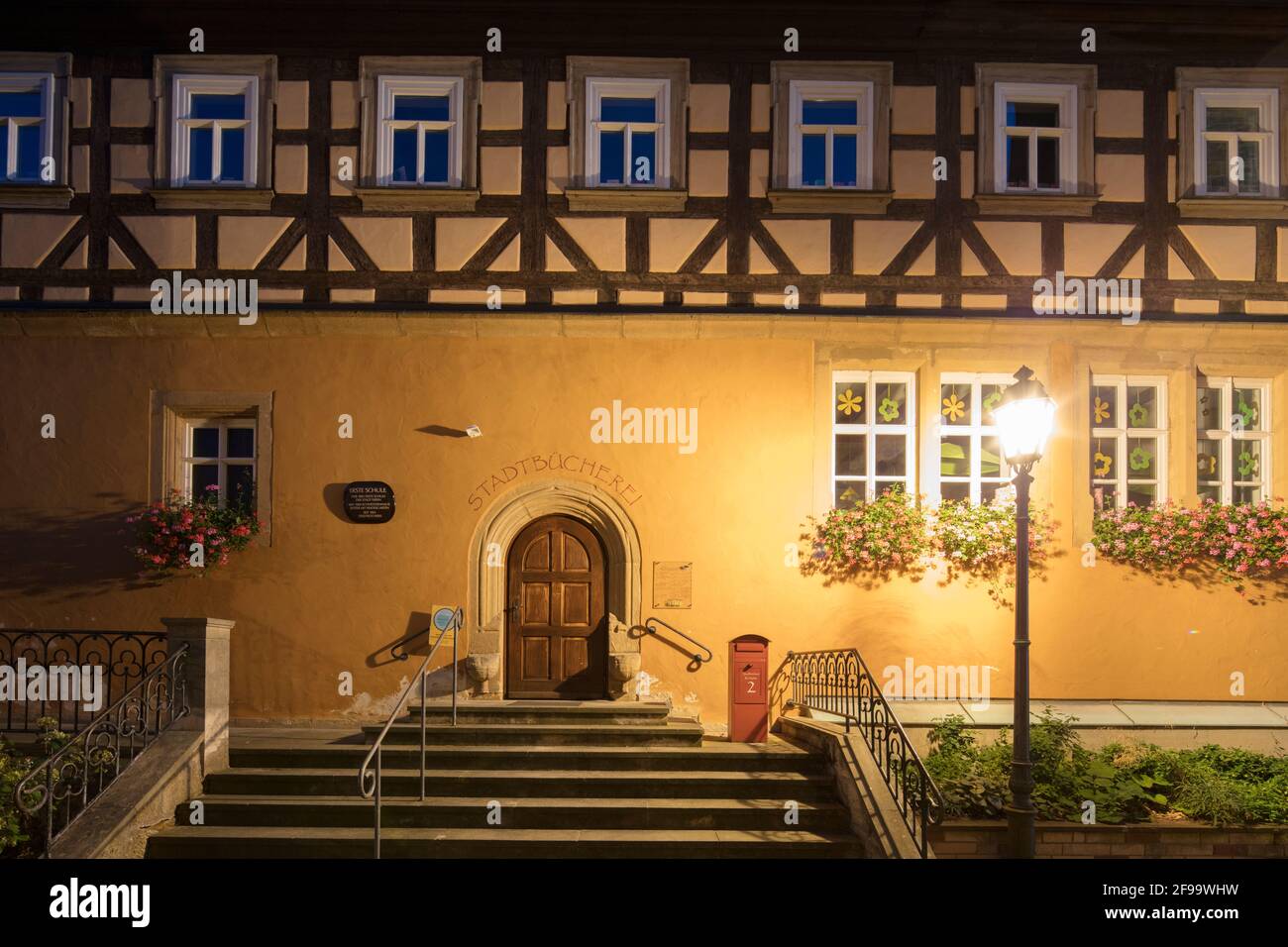 City library, former first school, blue hour, house facade, half ...