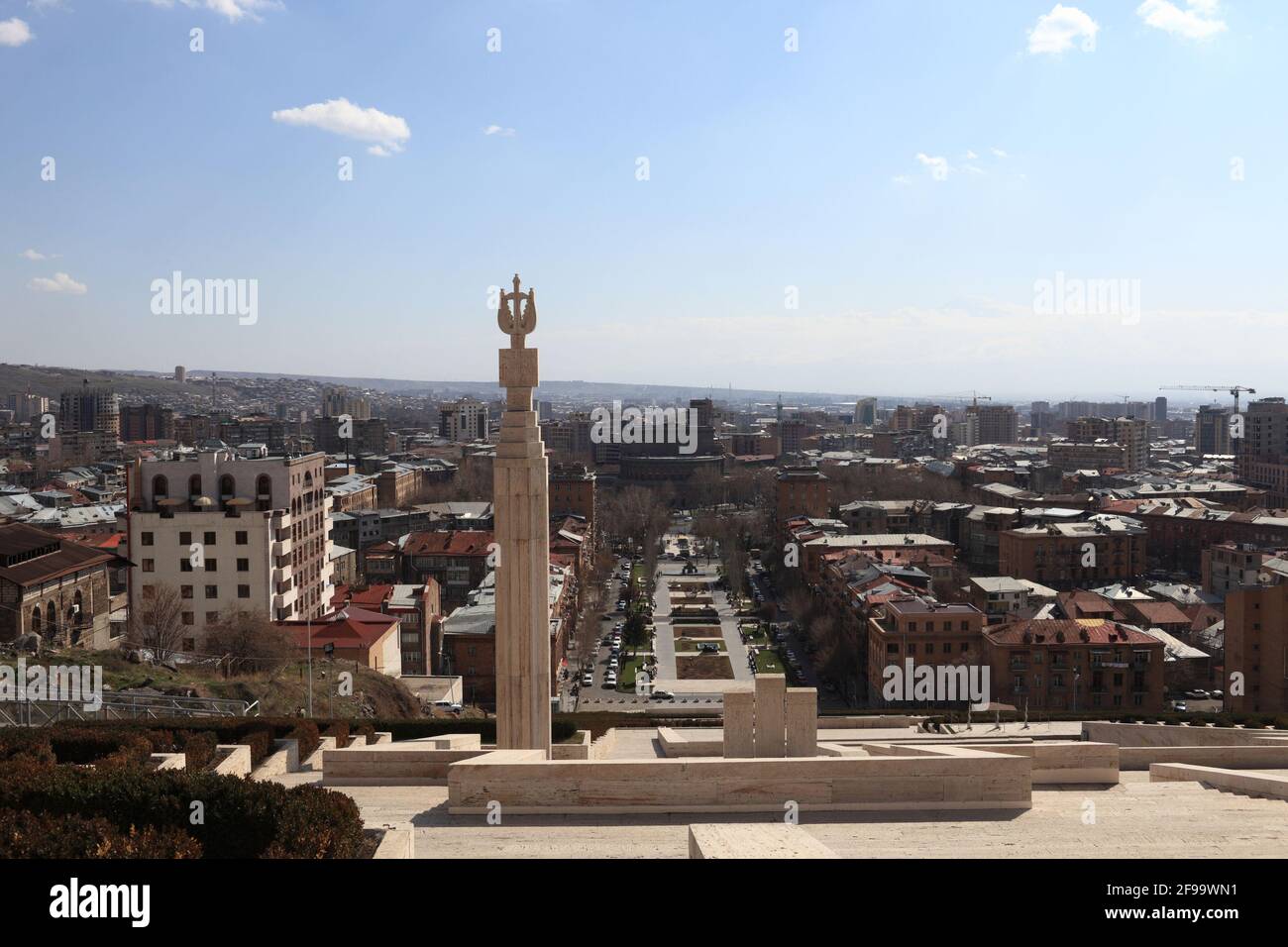 Pillar at cascade and Yerevan in spring, Armenia Stock Photo - Alamy