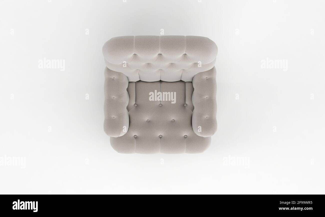 Top view of a 3D rendered modern gray armchair on a white background ...