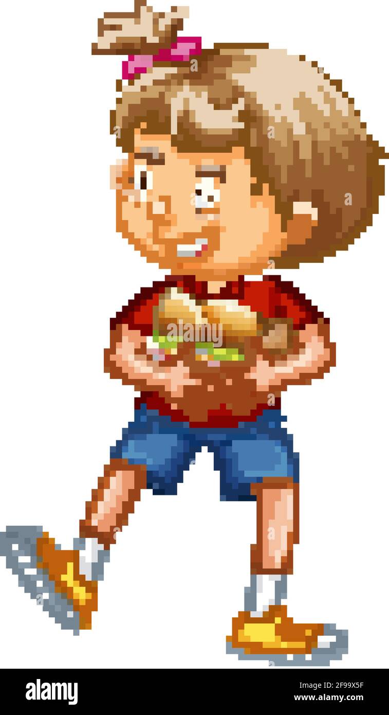 Happy girl cartoon character hugging food sandwich illustration Stock ...