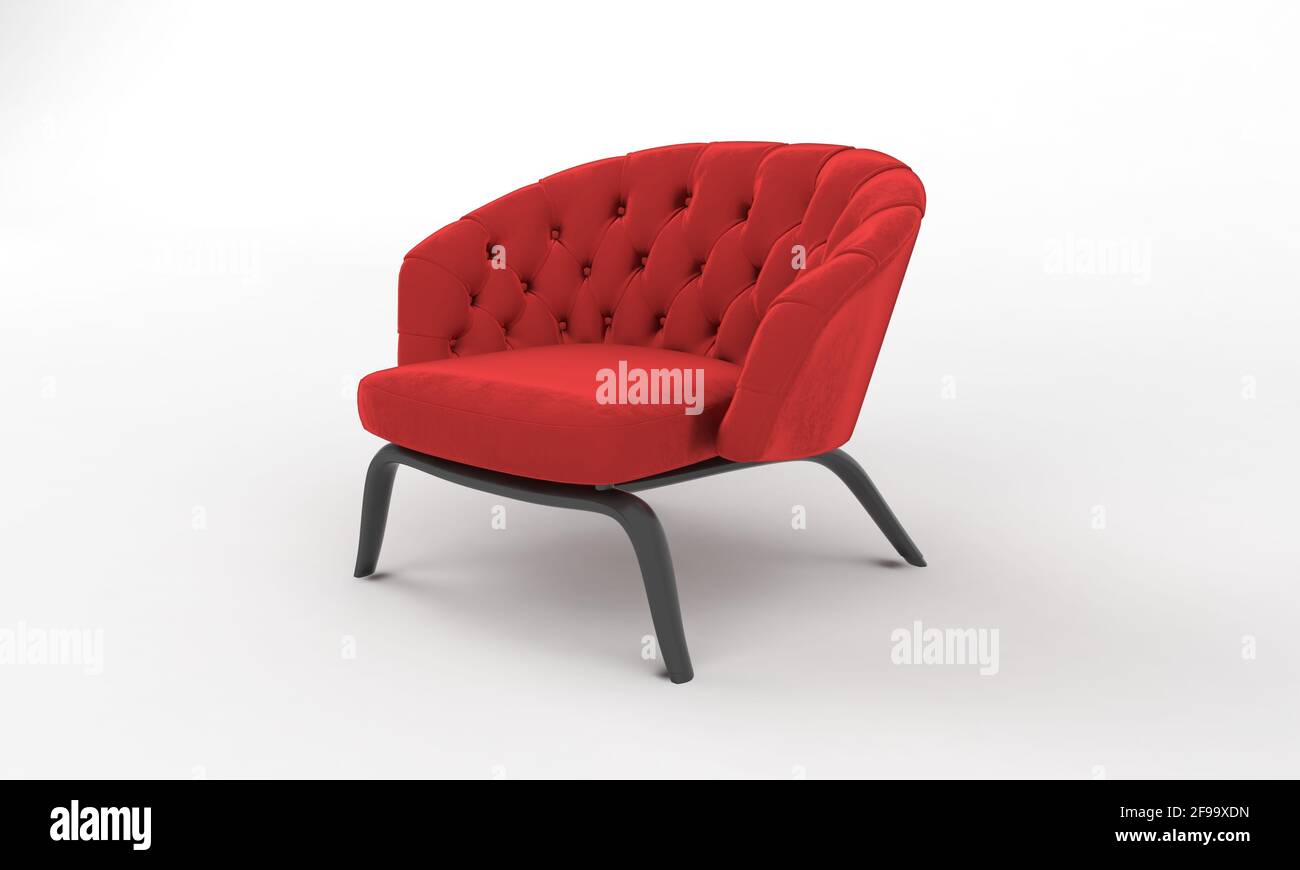 3D rendered modern red chair with wooden legs on a white background ...