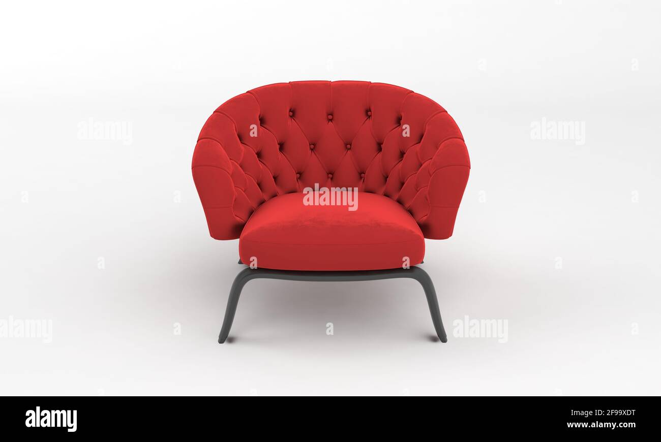 3D rendered modern red chair with wooden legs on a white background ...
