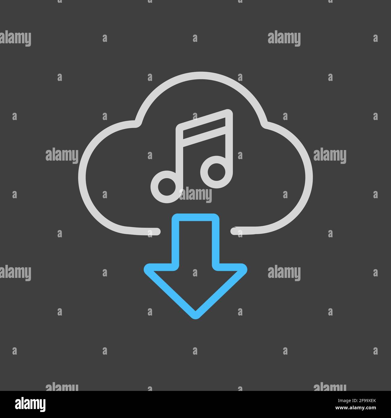 Cloud download music icon vector icon on dark background. Music sign ...