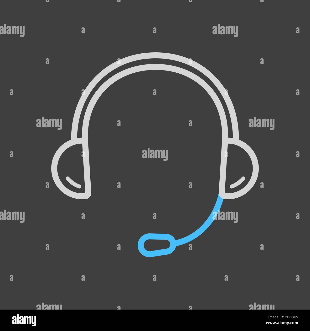 Headset. Headphones with microphone vector icon on dark background ...