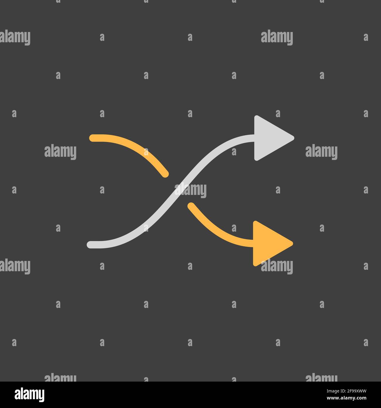 Shuffle vector icon on dark background. Crossed arrows. Media player ...