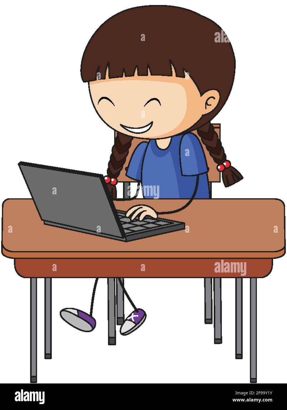 Cute girl using laptop doodle cartoon character illustration Stock ...