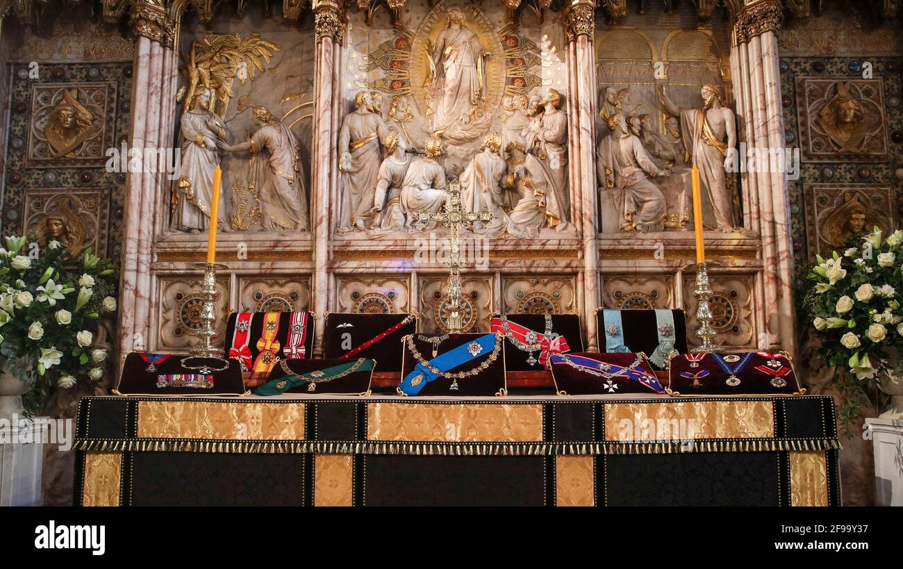 The Duke of Edinburgh's Insignia's placed on the altar in St George's ...