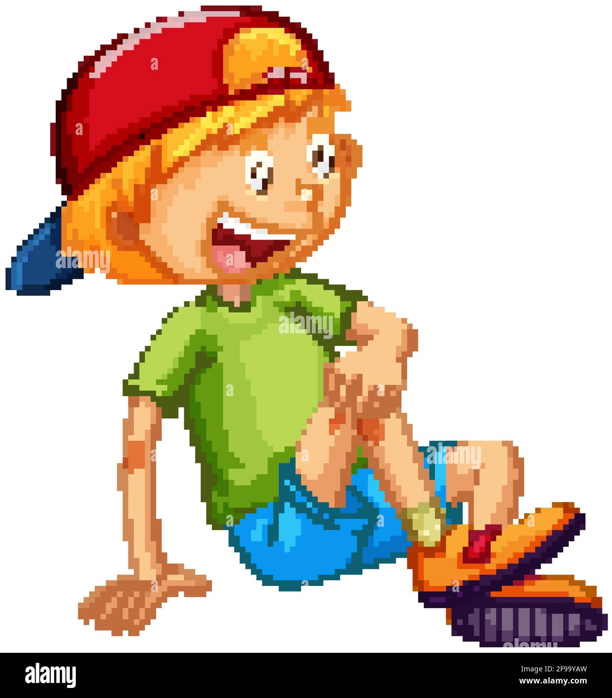 A happy boy sitting cartoon character on white background illustration ...