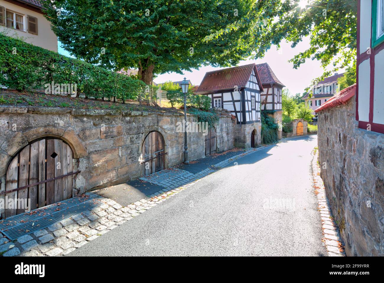 City wall, city fortifications, facade, half-timbered, alley ...