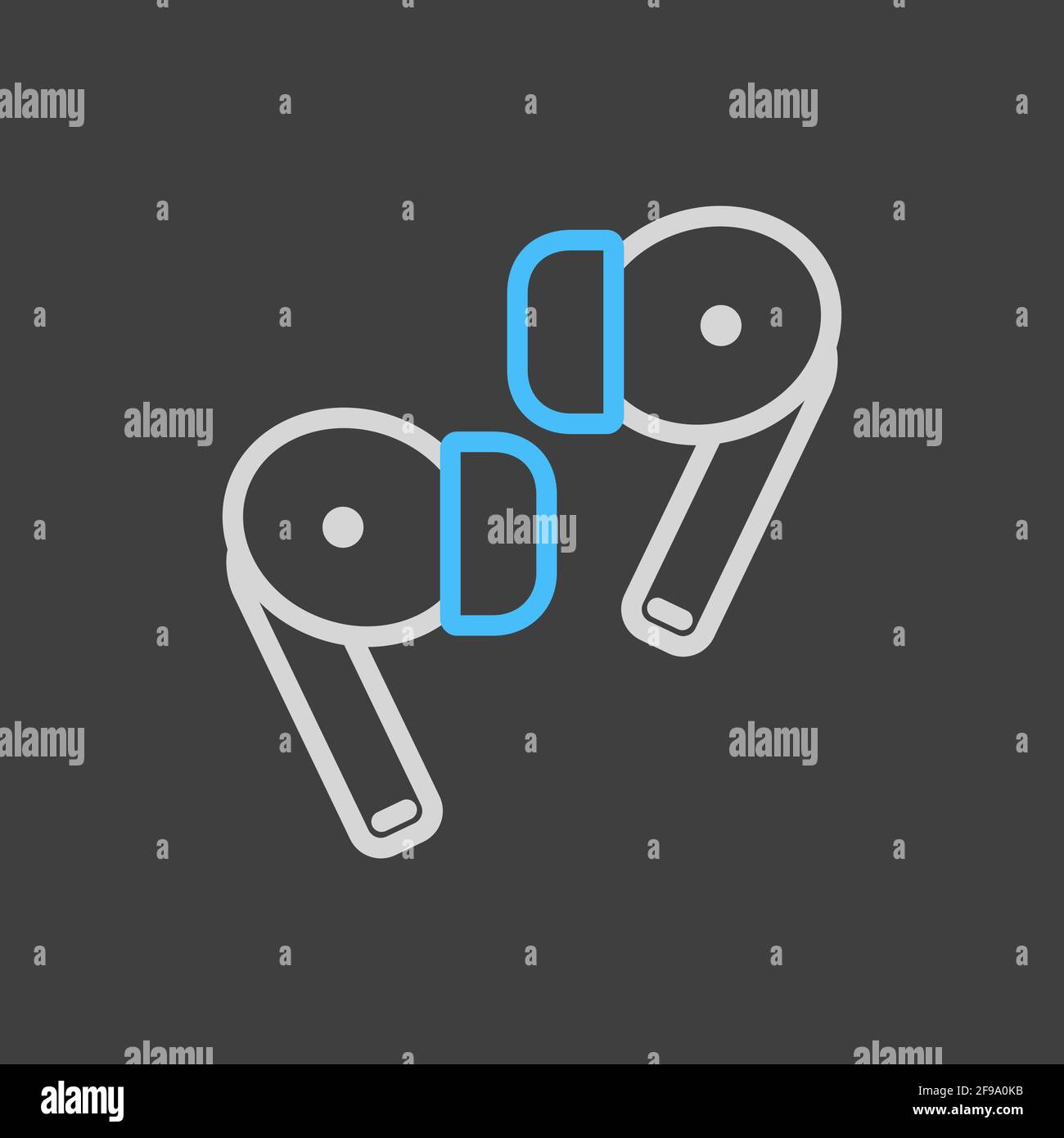 Pair of wireless earbud headphones vector icon on dark background ...