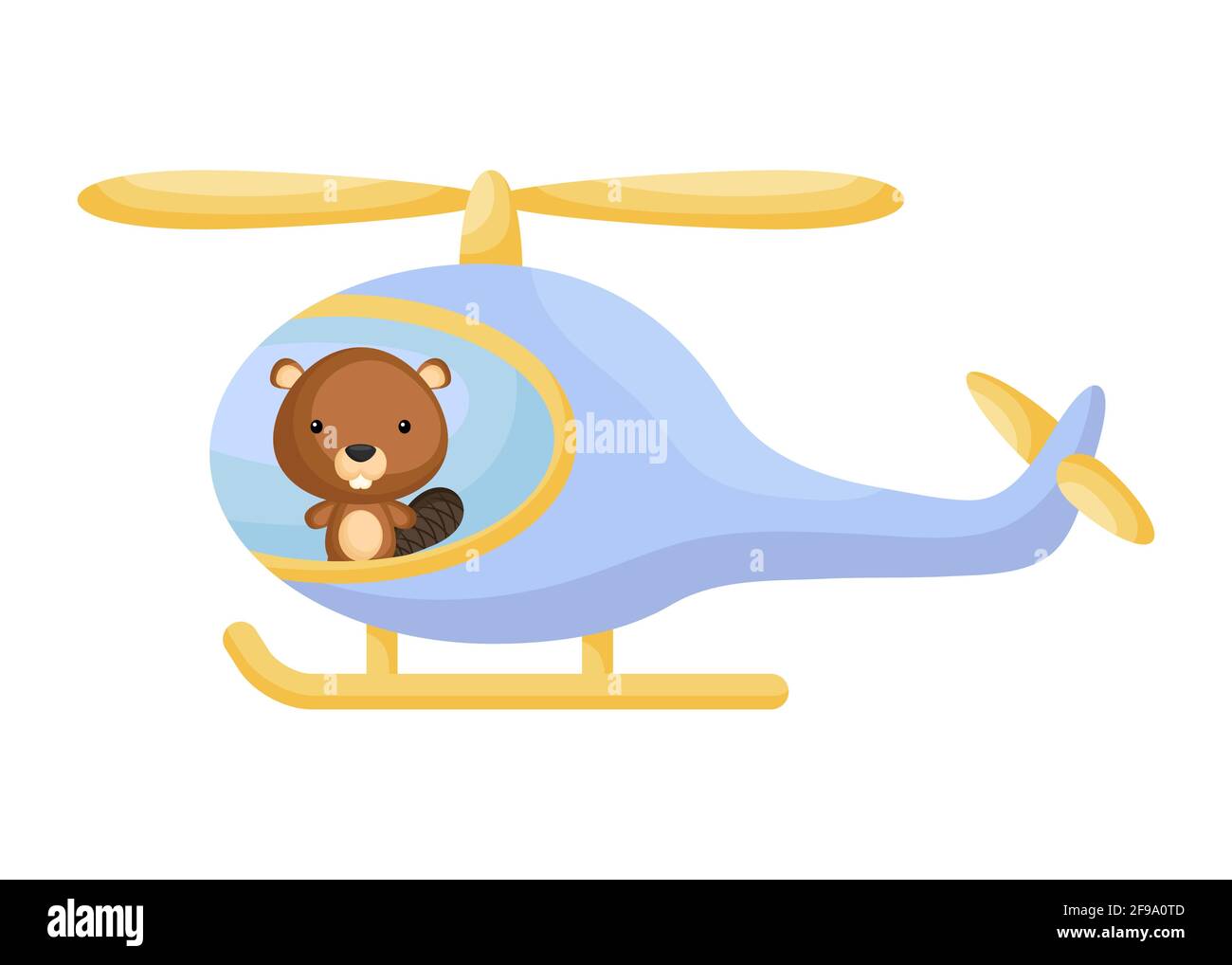 Cute little beaver pilot in blue helicopter. Cartoon character for ...