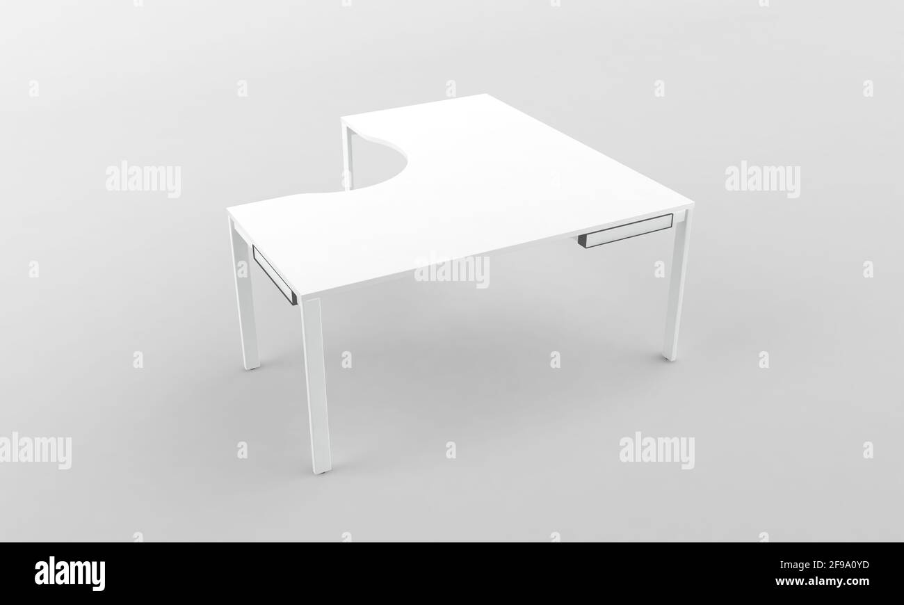 3D rendering of a modern white office corner desk isolated on a white ...