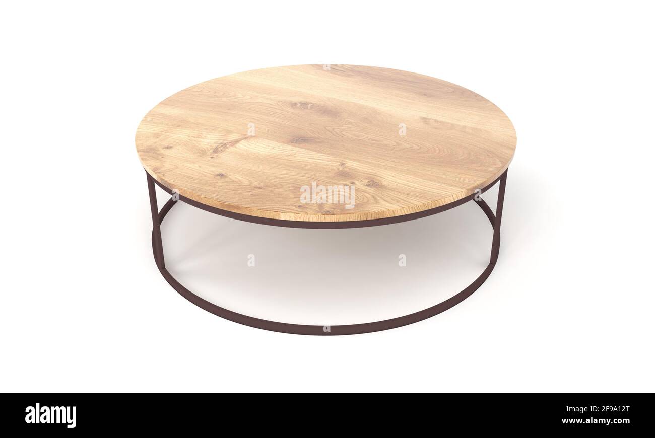 3D rendering of a loft round coffee table isolated on a white ...