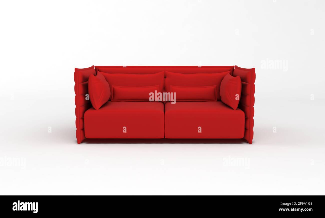 3D rendering of a comfortable modern red fabric sofa isolated on a ...