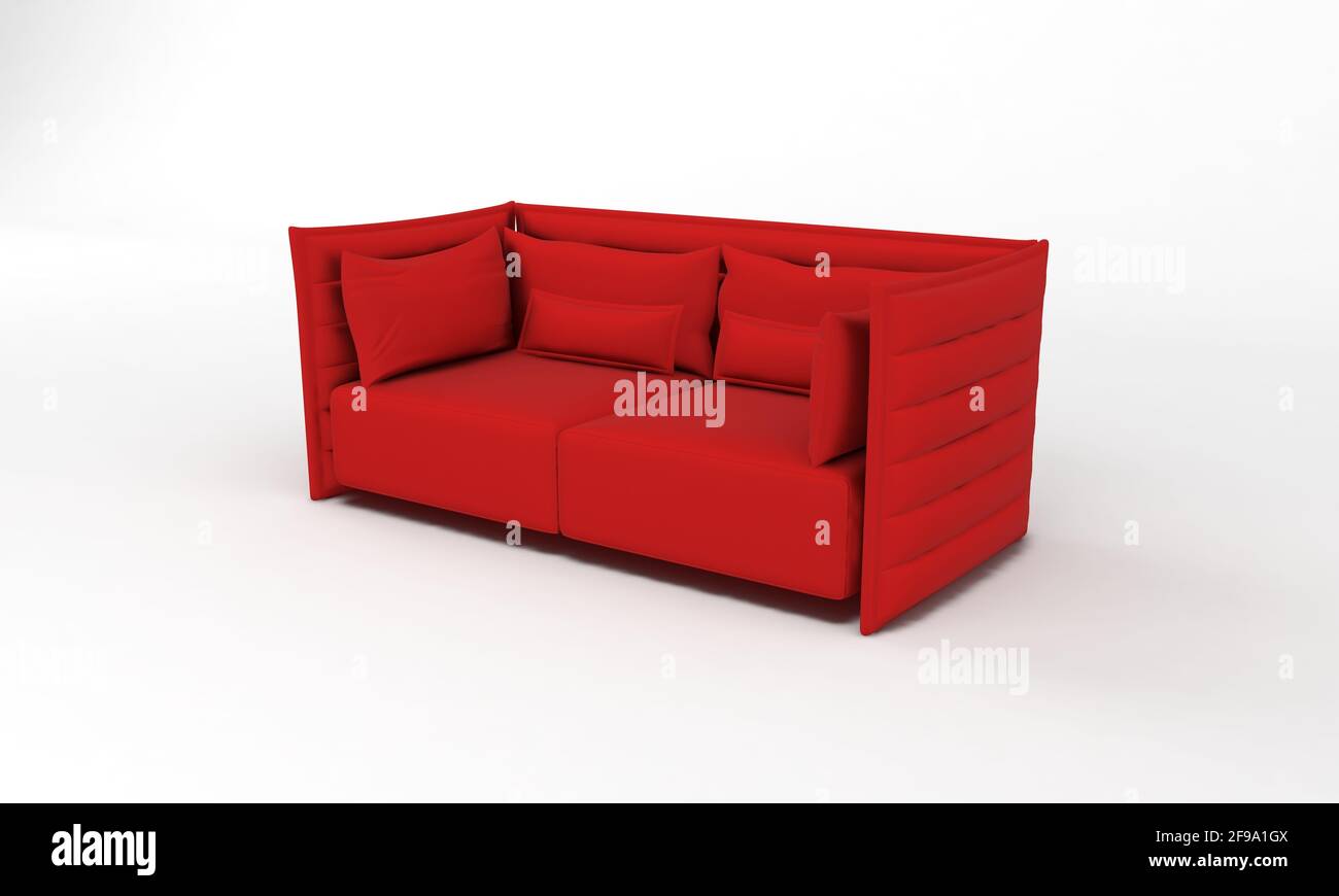 3D rendering of a comfortable modern red fabric sofa isolated on a ...