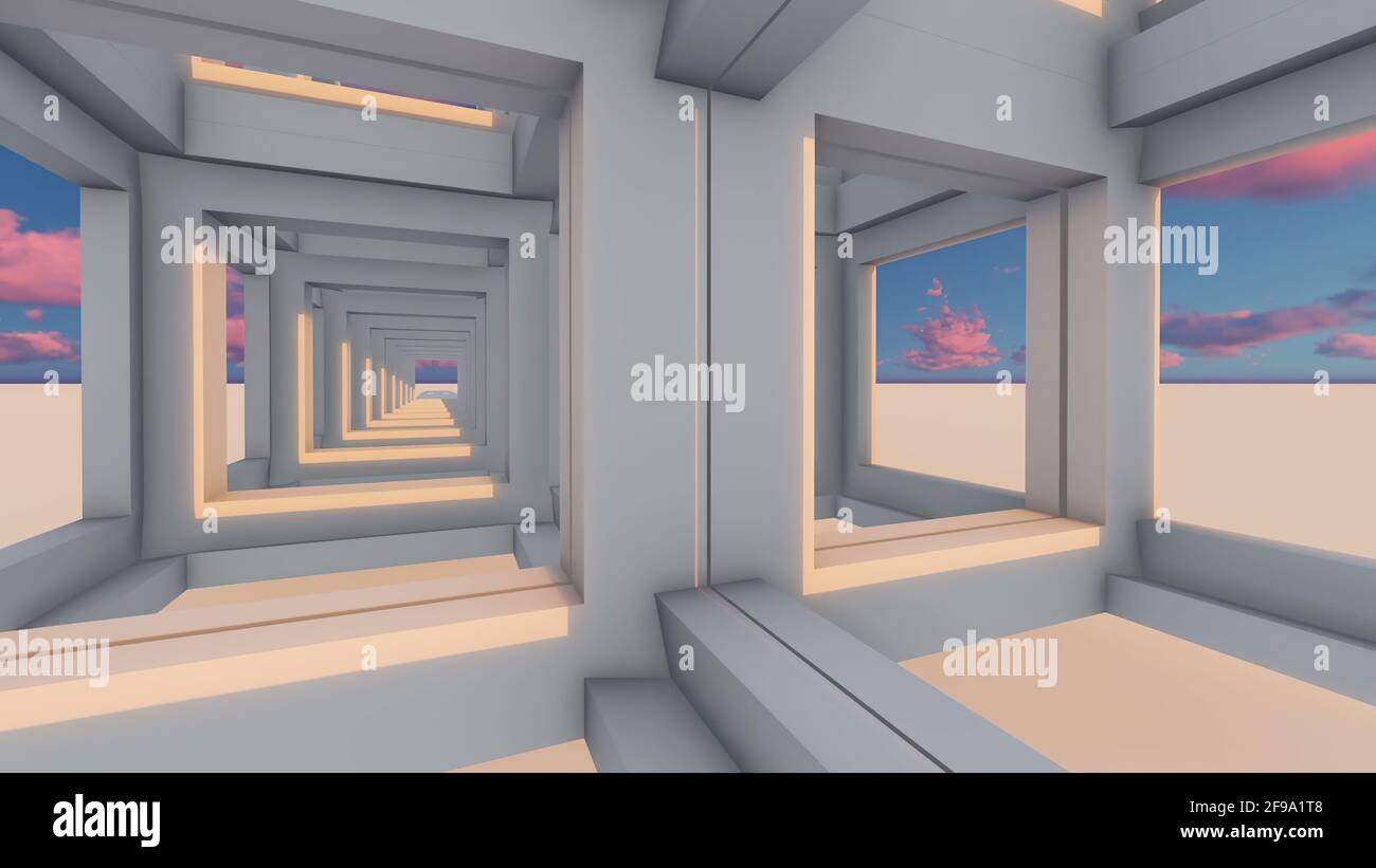 3D illustration - Fast flight through modern blue abstract girder ...
