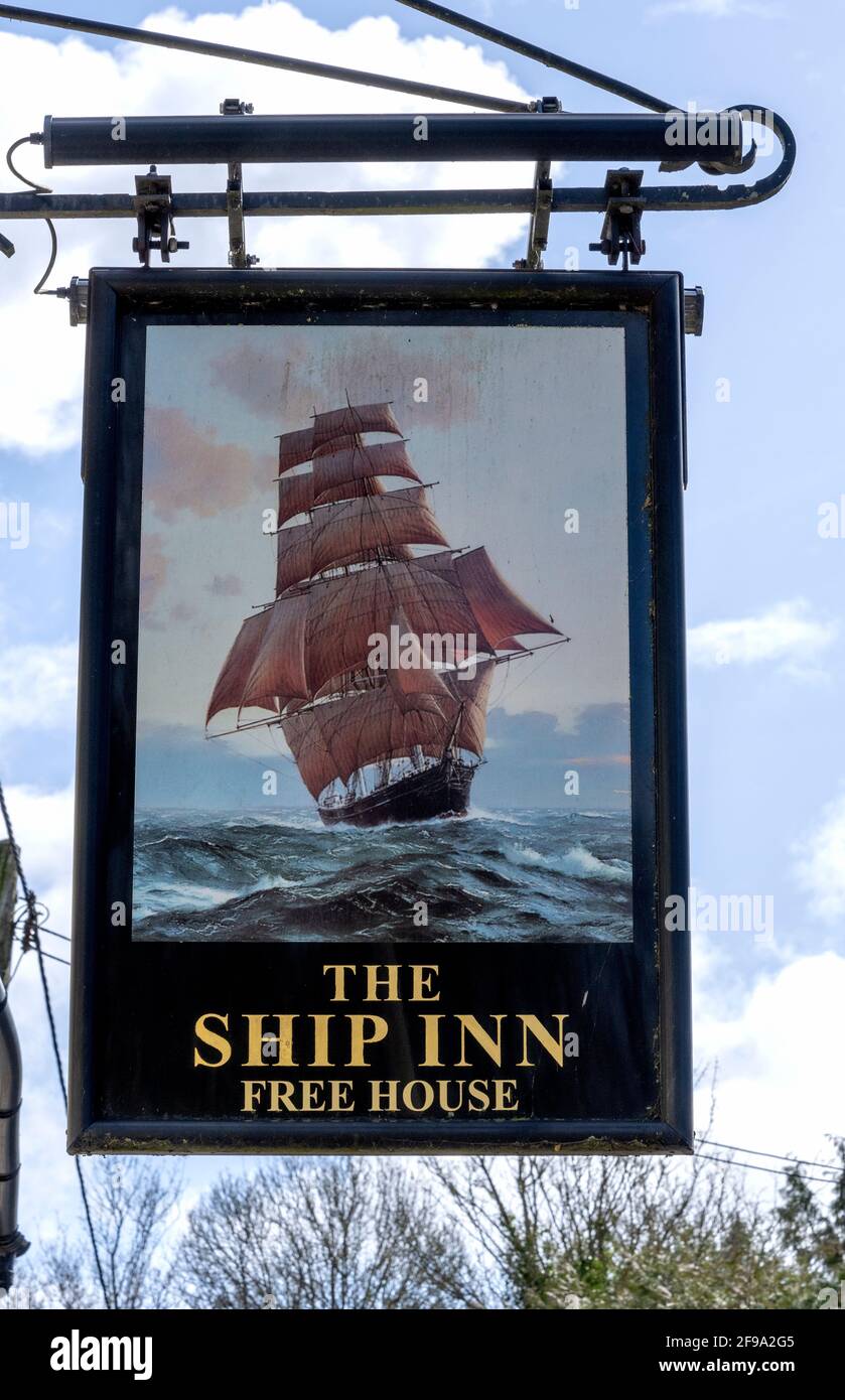 Traditional hanging pub sign at The Ship Inn public house, Bishop's ...