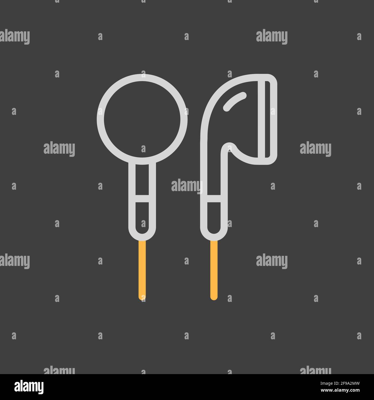 Ear-bud headphone vector flat icon on dark background. Graph symbol for ...