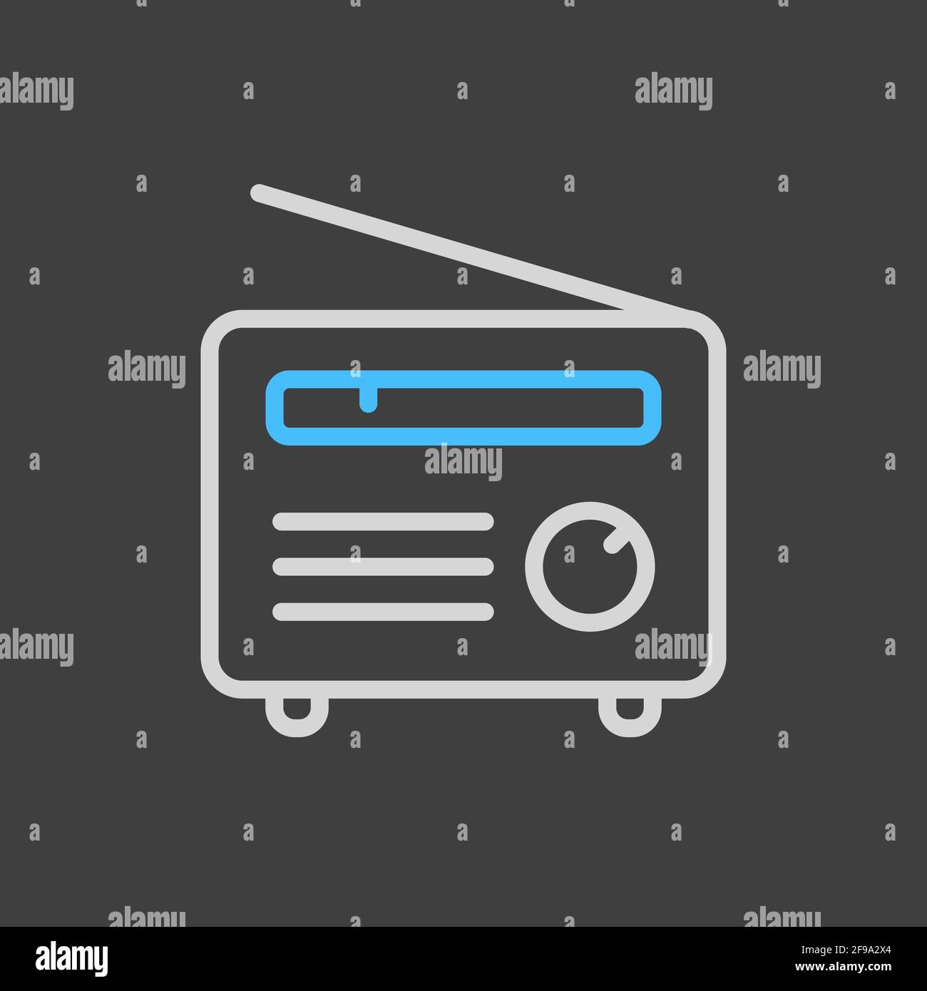 Retro radio vector flat icon on dark background. Graph symbol for music ...