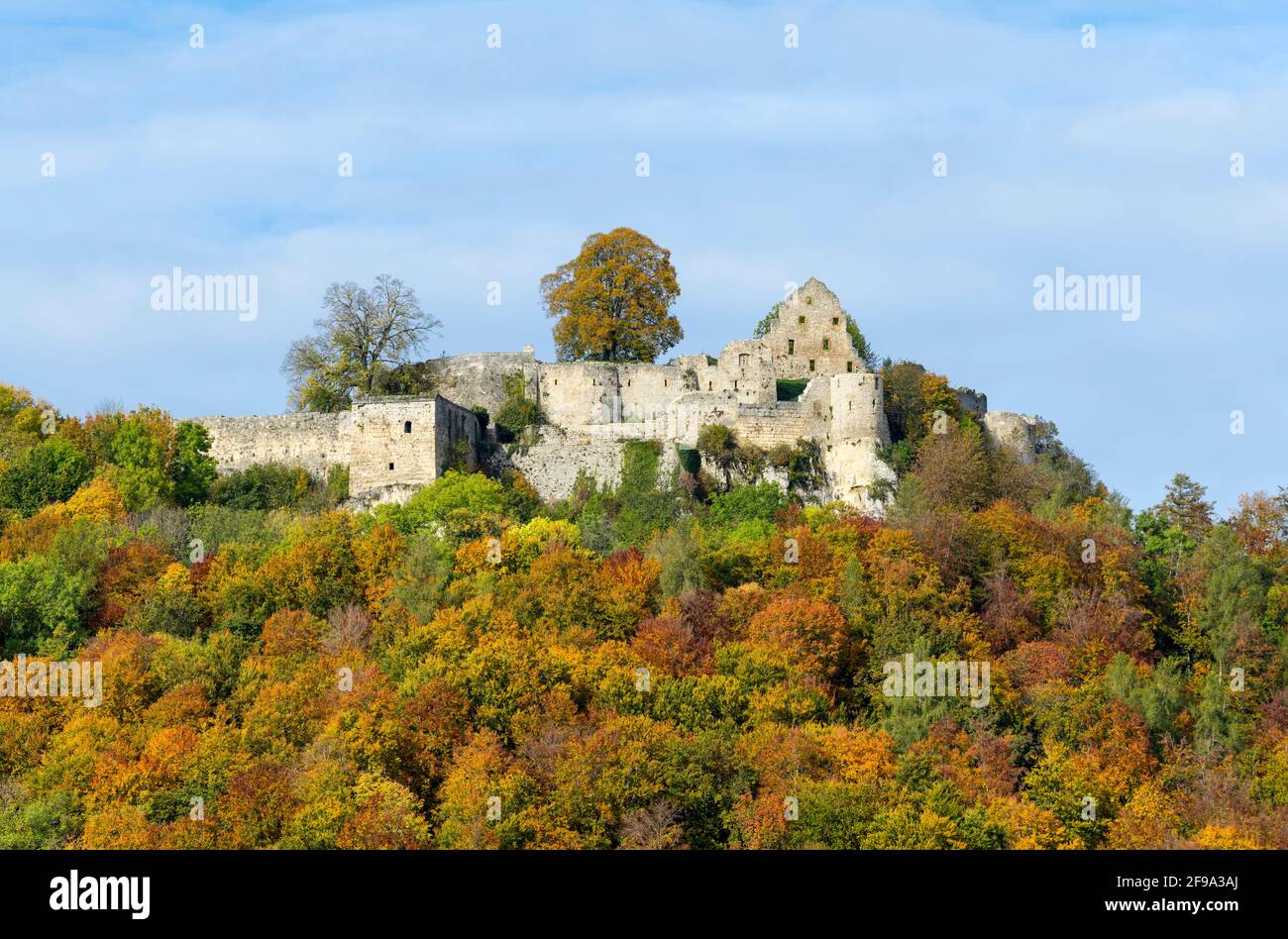 Germany, Baden-Wuerttemberg, Bad Urach, ruins of Hohenurach Castle, in ...