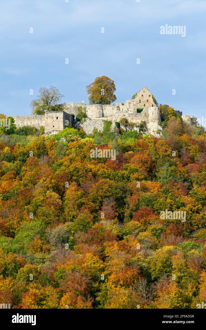 Germany, Baden-Wuerttemberg, Bad Urach, ruins of Hohenurach Castle, in ...