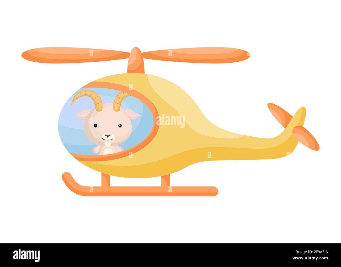 Cute little goat pilot in yellow helicopter. Cartoon character for ...