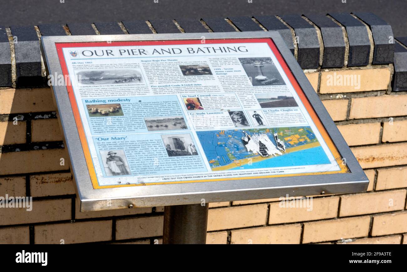 Tourist information boards on the promenade at Bognor Regis, West ...